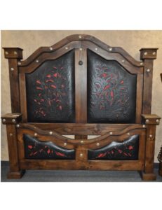 Spanish Rustic Western Mexican Style Tooled Leather Bed with Nail Heads ...